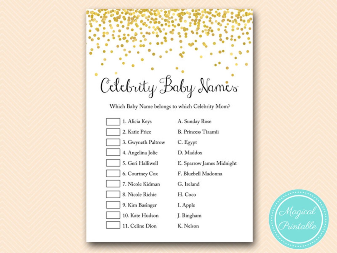 Gold Sprinkle Baby Shower Games, Celebrity Baby Name Game, Celebrity ...