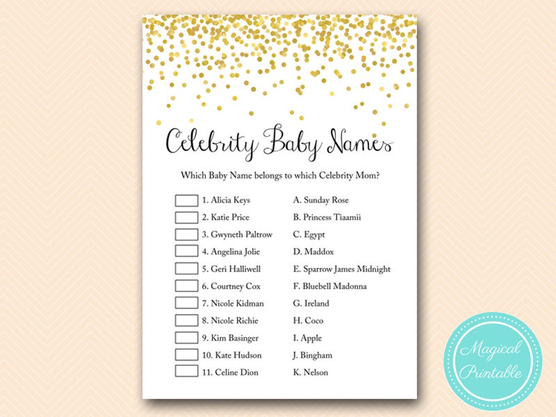 Gold Sprinkle Baby Shower Games, Celebrity Baby Name Game, Celebrity ...