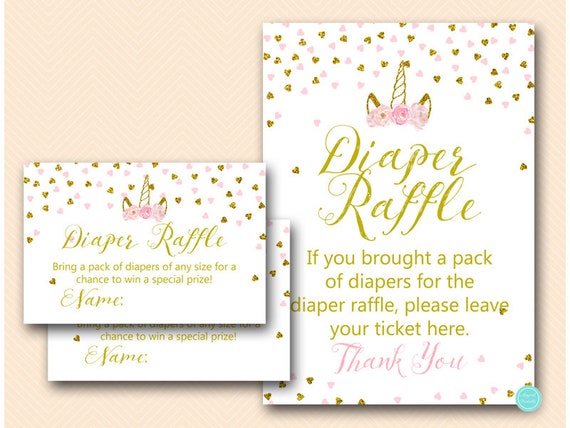 Unicorn Baby Shower Games, Diaper Raffle Ticket, Diaper Raffle Sign ...