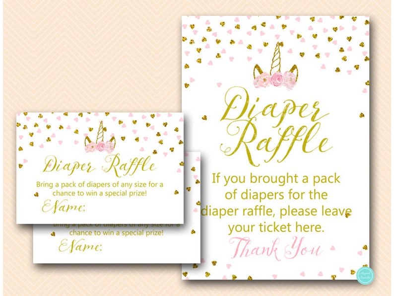 Unicorn Baby Shower Games Diaper Raffle Ticket Diaper Raffle - Etsy