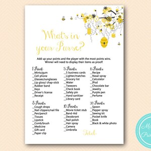 What's in Your Purse, Purse Raid, Purse Hunt Game, Bee Baby Shower Game ...