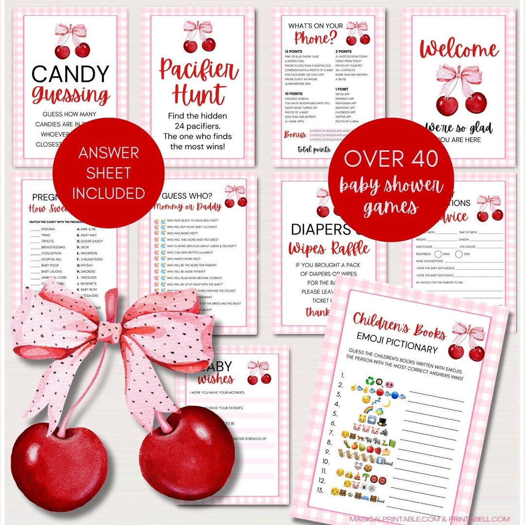 Cherry on Top Baby Shower Games Bundle, Cherry Baby Shower, Download ...