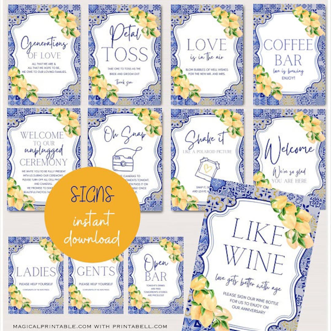 Blue Tiles and Lemons Wedding Signs, Lemons Wedding, Italian Wedding ...