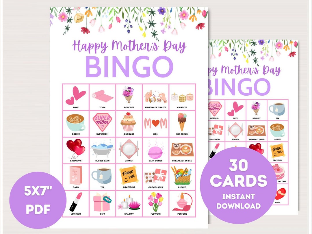 Mother's Day Bingo Cards, Printable Mother's Day Bingo, Happy Mother's ...
