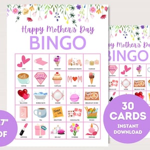 Mother's Day Bingo Cards, Printable Mother's Day Bingo, Happy Mother's ...