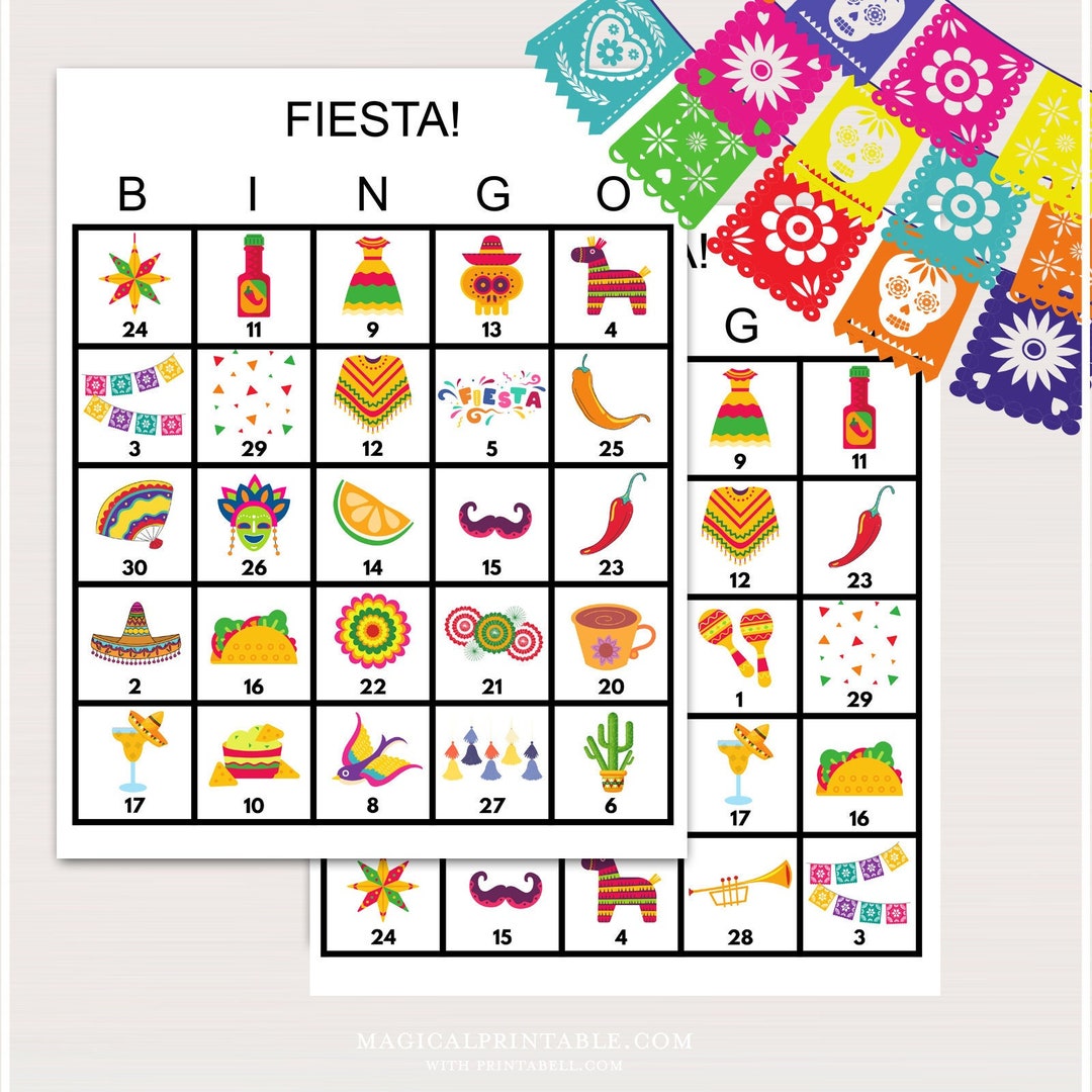 100x Fiesta Bingo Cards, Cinco De Mayo Bingo Cards, Printable Fiesta ...