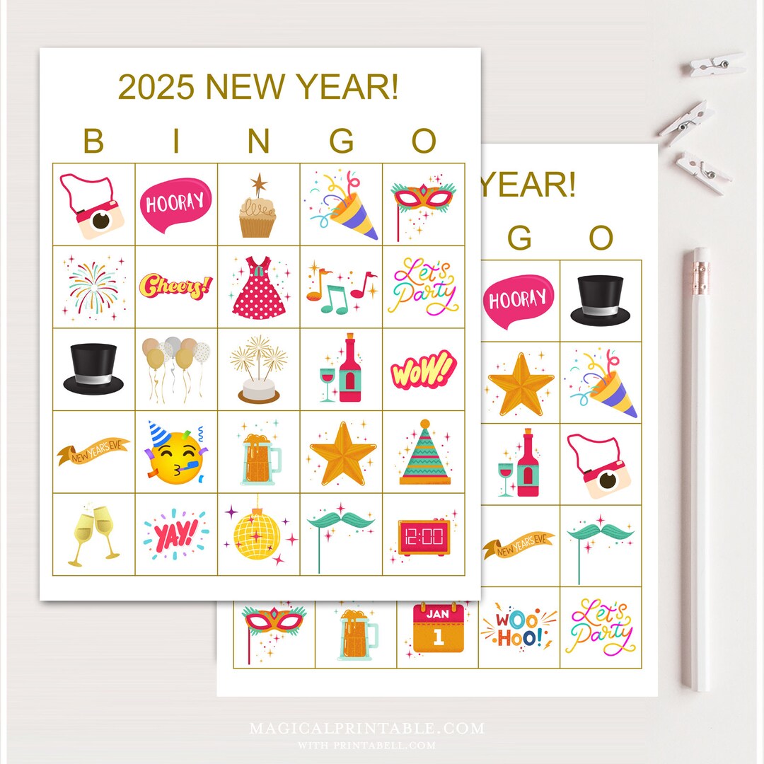 100x Cards 2025 New Year Bingo Cards, Printable New Year Bingo, New ...