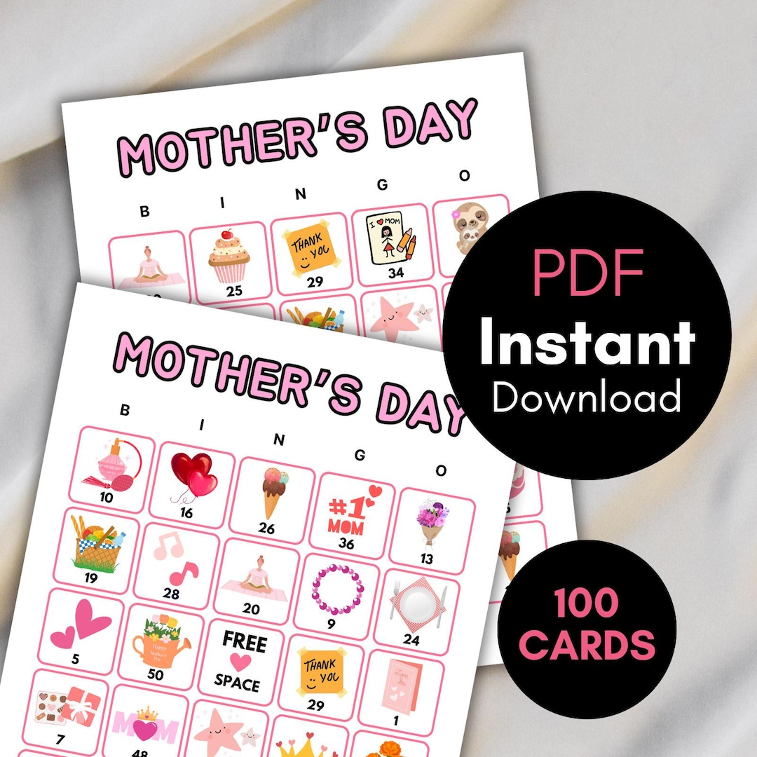 100x Mother's Day Bingo Cards, Printable Mother's Day Bingo, Happy ...