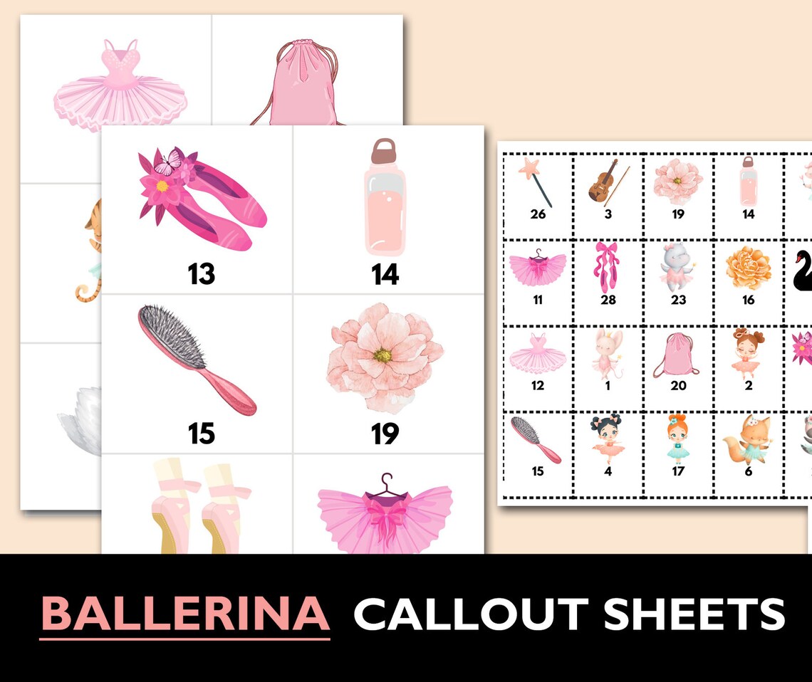 100x Ballerina Bingo Cards, Printable Birthday Bingo, Birthday Girl ...