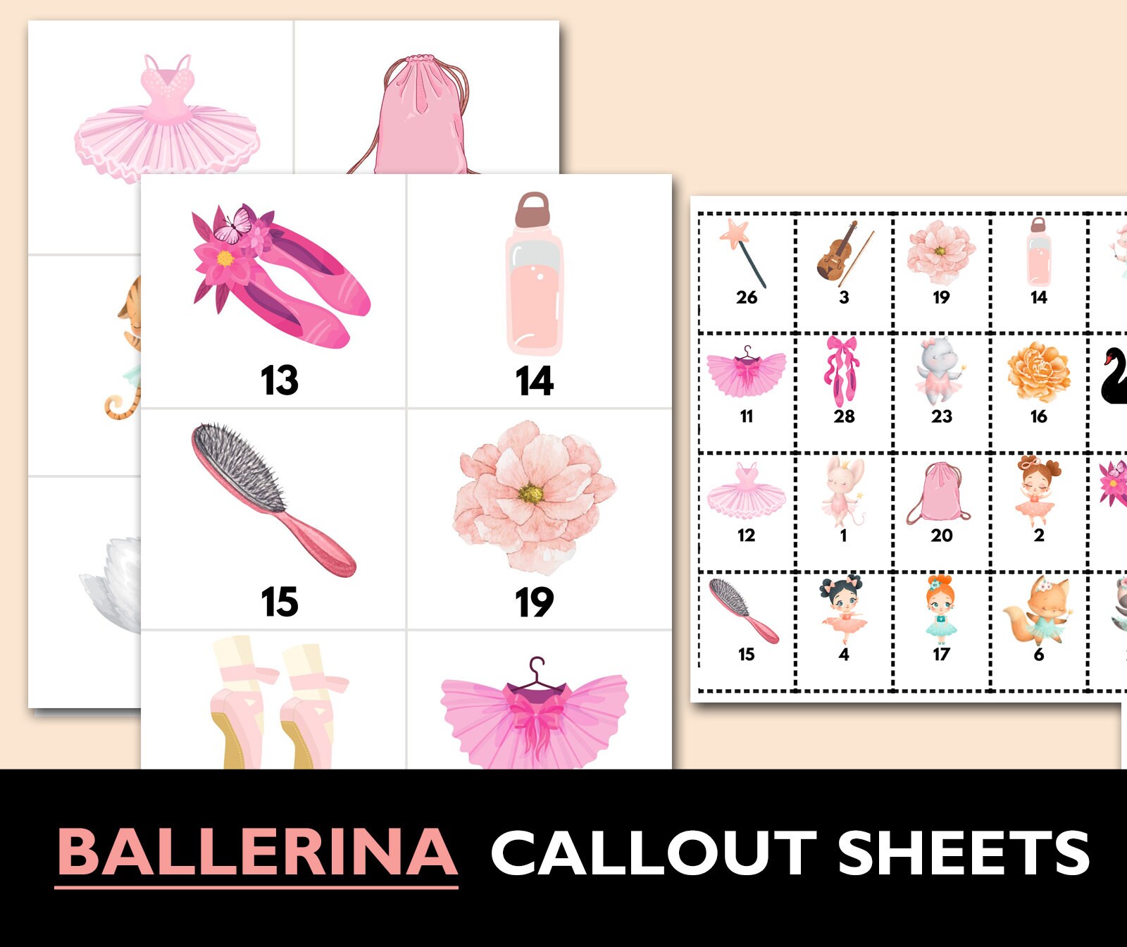 100x Ballerina Bingo Cards, Printable Birthday Bingo, Birthday Girl ...