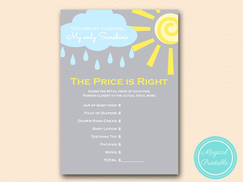 Price is Right, Baby Shower Price Tag Game, You Are My Sunshine Baby ...