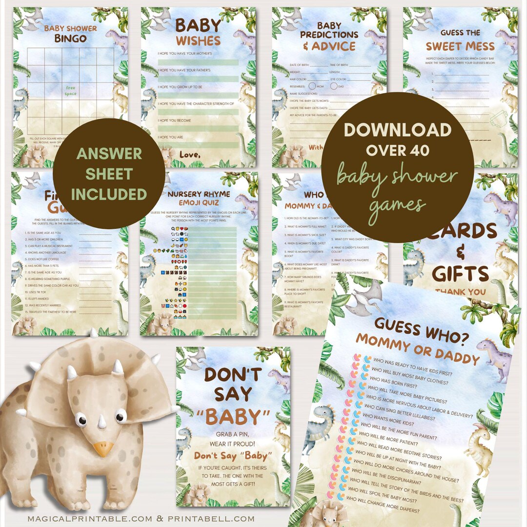 Dinosaur Baby Shower Games Bundle, Dinosaur Baby Shower, Dinosaur ...