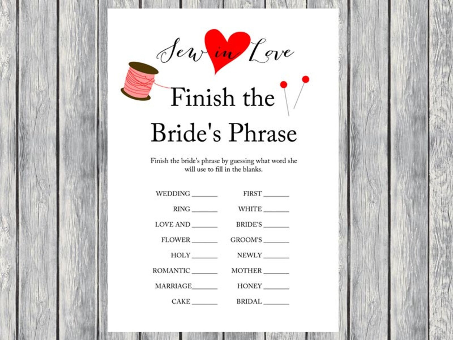 Sew in Love Bridal Shower Game Printables, Bachelorette Games, Wedding ...