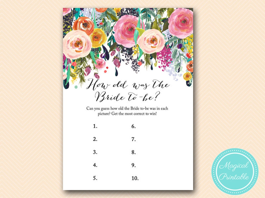 How Old Was the Bride, Guess the Age, Photo Game, Floral Bridal Shower ...