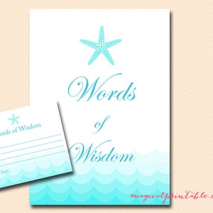 Words of Wisdom Card, Sign, Nautical, Sea, Starfish, Beach Bridal ...
