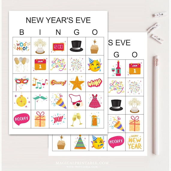 100x New Year's Eve Bingo Cards, Printable New Year bingo, New Year ...