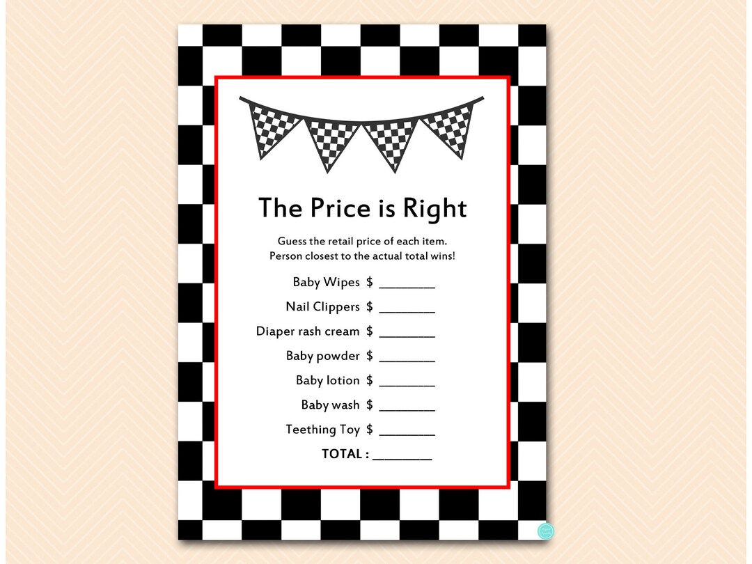 Price is Right, Baby Item Price Tag Game, Racing Baby Shower Game ...