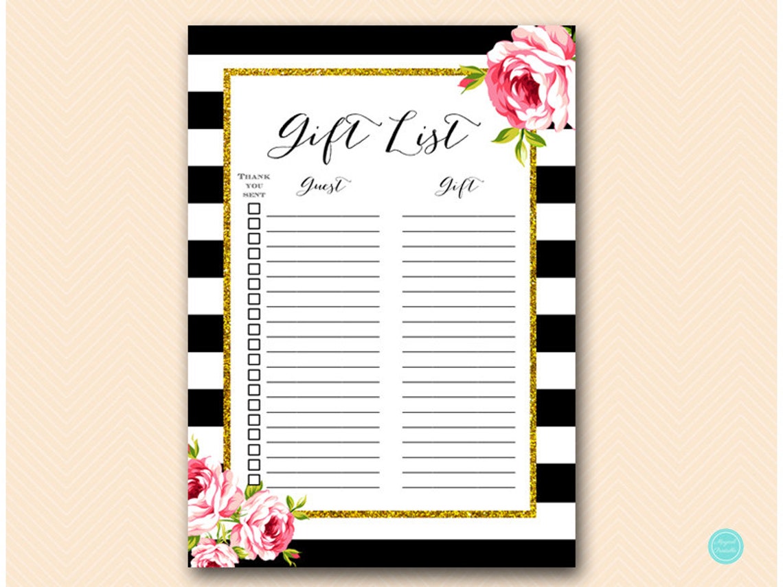 Gift List Printable Guest List Printable Gift Checklist - Etsy
