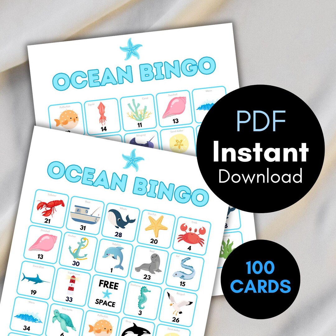 Ocean Bingo Cards, Printable Under the Sea Bingo, Ocean Bingo for Kids ...