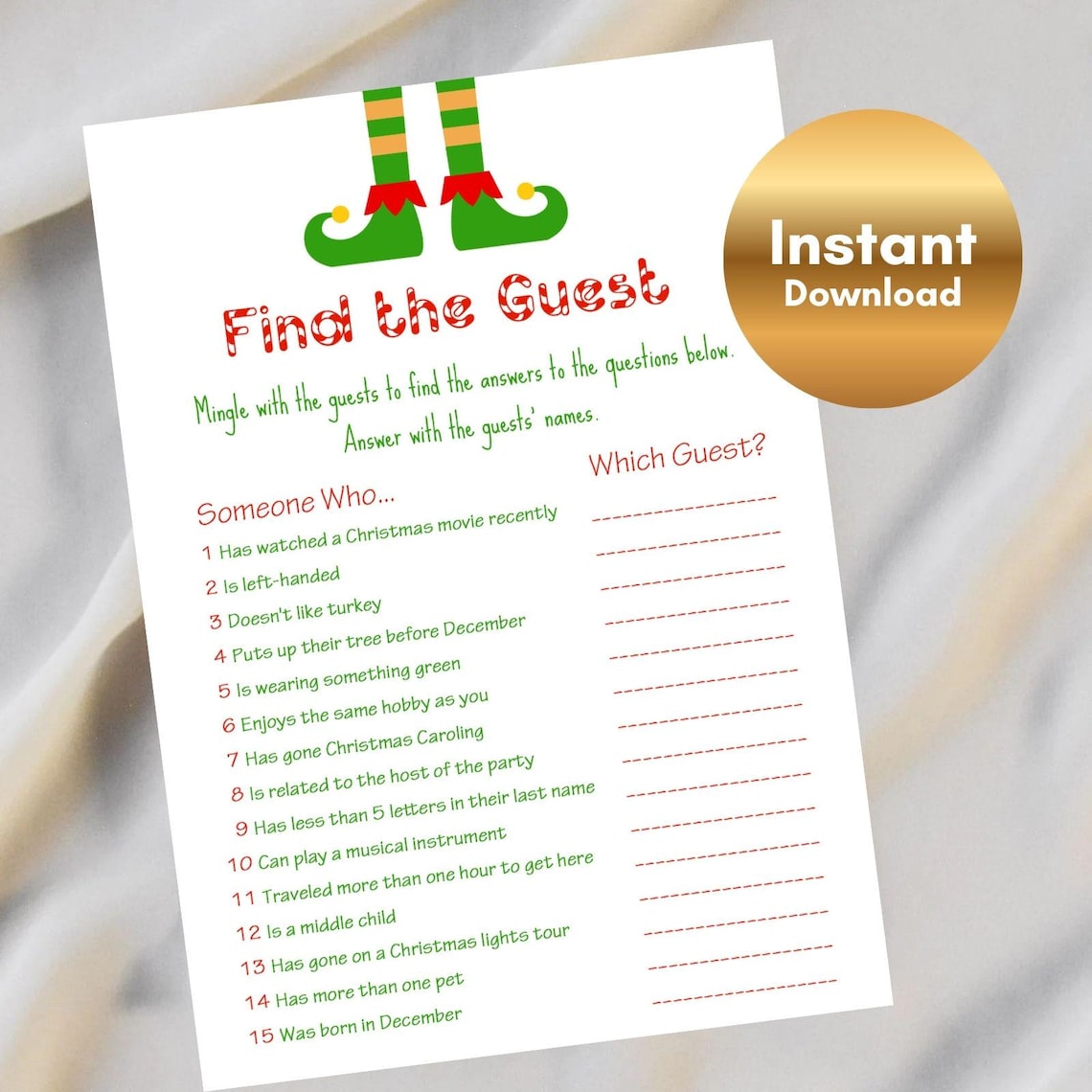 Xmas Find the Guest, Christmas Ice Breaker Game, Christmas Find the ...