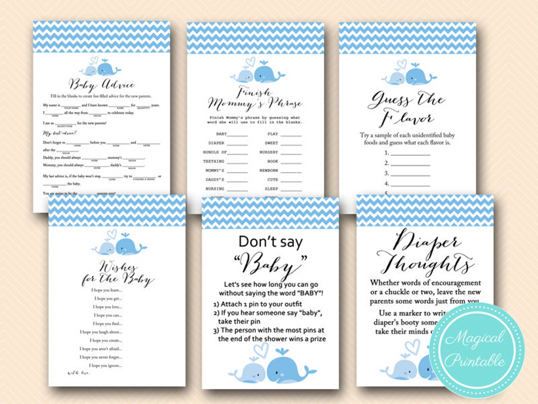 Blue Whale Baby Shower Games Printable, Boy Nautical Baby Shower Game ...