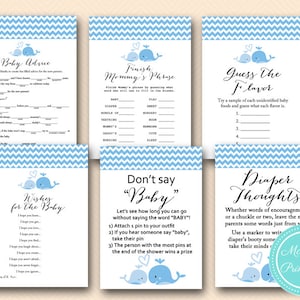 Blue Whale Baby Shower Games Printable, Boy Nautical Baby Shower Game ...