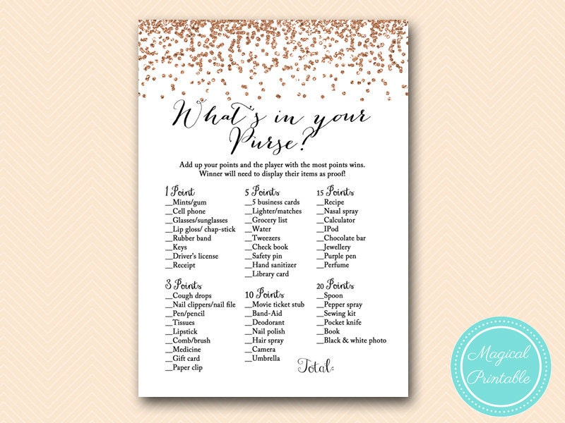 What's in Your Purse Bridal Shower Purse Game Printable - Etsy
