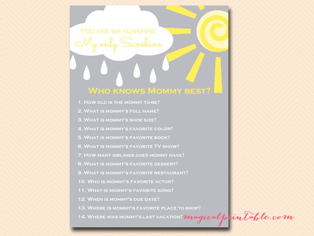 Who Knows Mommy Best, How Well Do You Know Mommy, You Are My Sunshine ...