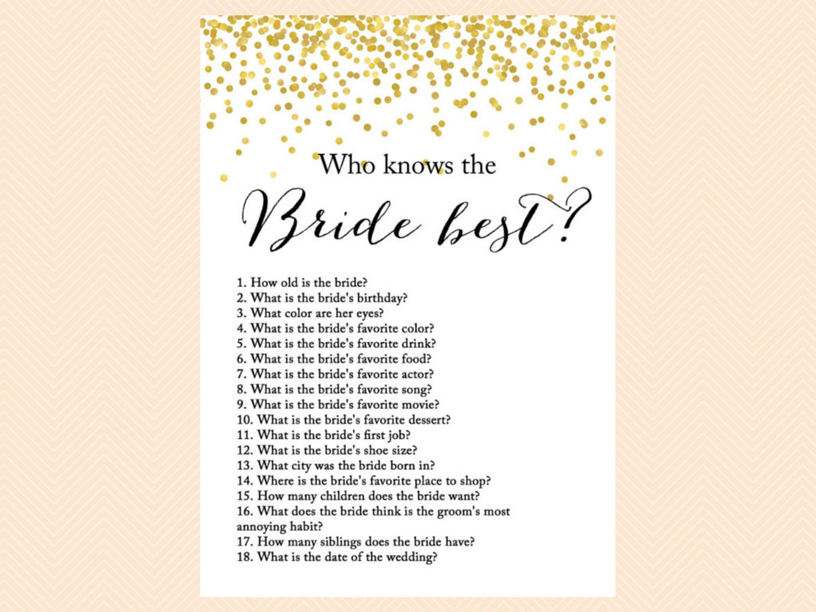 Who Knows the Bride Best How Well Do You Know the Bride Game - Etsy