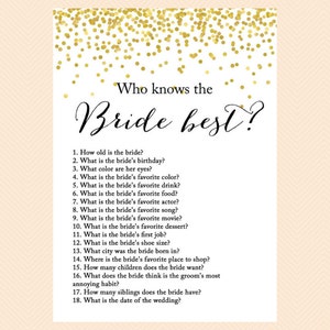 Who Knows the Bride Best, How Well Do You Know the Bride Game, Bridal ...