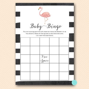 Pink Flamingo Bingo Baby Shower Game, Baby Shower Bingo, Baby Shower ...