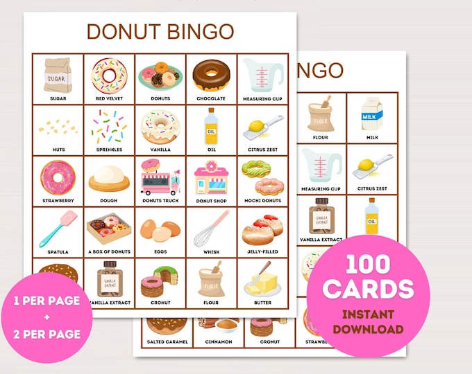 Donut Bingo donut Party Games. Printable PDF. Instant Download. - Etsy ...
