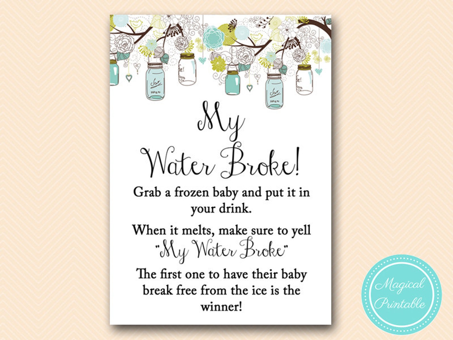 My Water Broke, Baby Ice Cube Game, Rustic Mason Jars Baby Shower, Baby ...