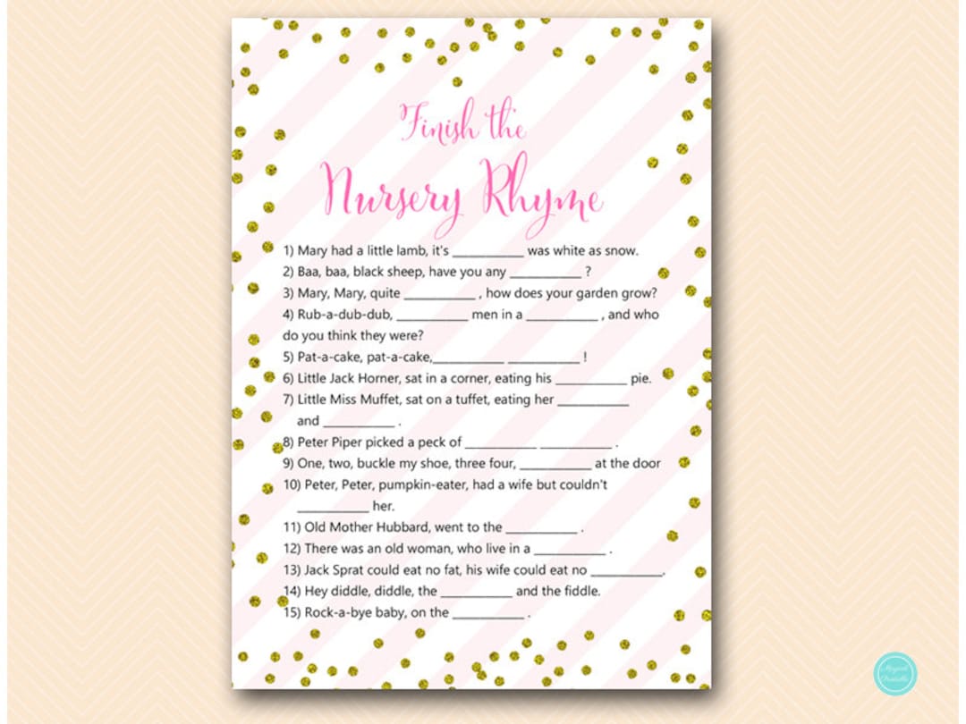 Pink and Gold Finish the Nursery Rhyme Game, Nursery Rhyme Quiz ...