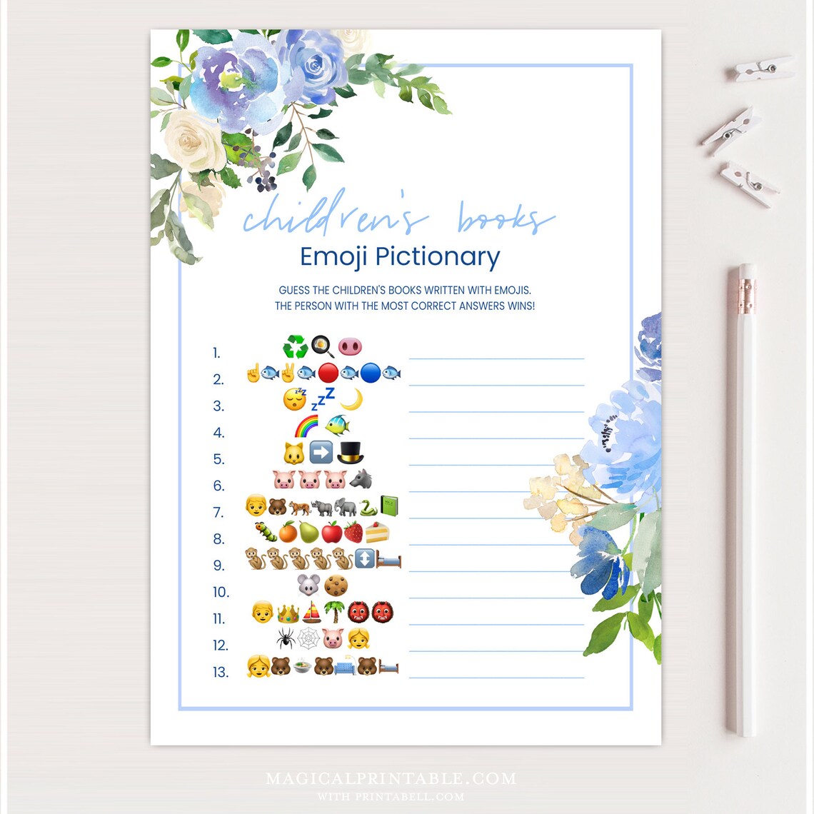 25x Elegant Blue Baby Shower Game Bundle Boy Floral Baby - Etsy