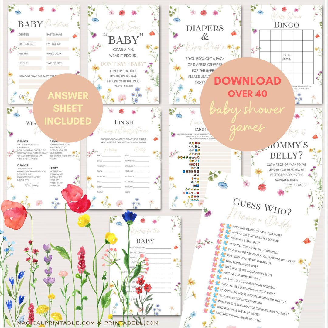 Wildflowers Baby Shower Games Bundle, Wildflowers Baby Shower, Baby in ...