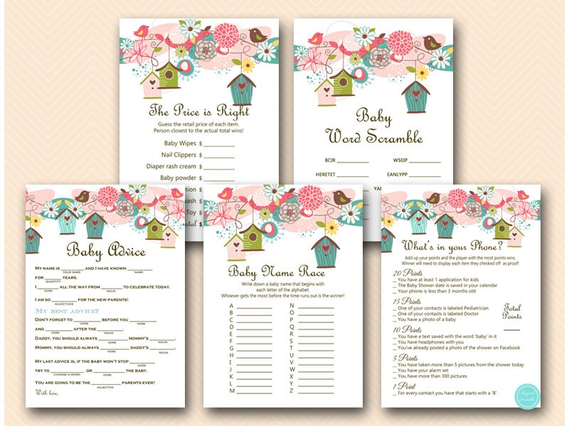 Birdhouse Baby Shower Games Printable Game Pack Bird Baby | Etsy