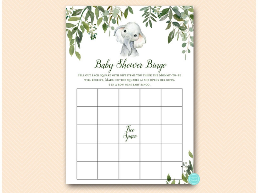 Elephant Bingo Baby Shower Game, Baby Shower Bingo, Baby Shower Bingo ...
