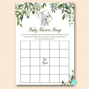 Elephant Bingo Baby Shower Game, Baby Shower Bingo, Baby Shower Bingo ...