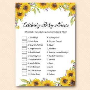 Sunflower Baby Shower Games, Celebrity Baby Name Game, Celebrity Baby ...