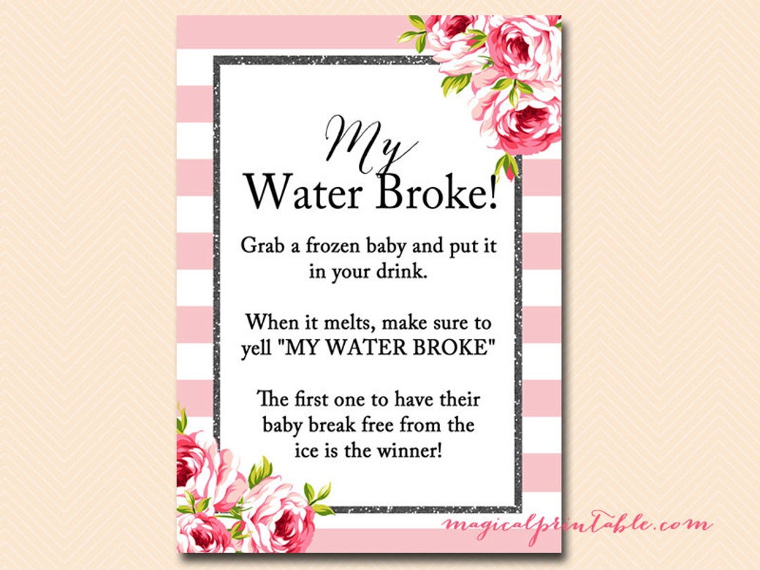 My Water Broke, Frozen Baby Ice Cube Game, Pink Stripes, Black Glitter ...