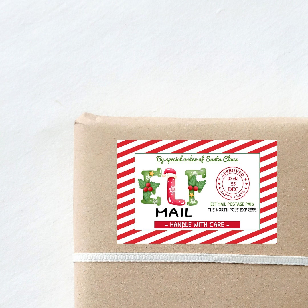 Christmas Elf Mail Arrival Box Label Printable, Elf Shipping Label, Elf ...