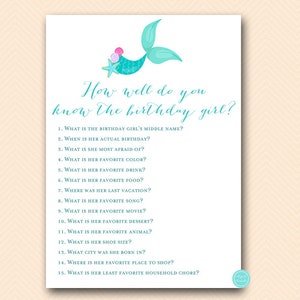 Mermaid Birthday Party Games, Who Knows the Birthday Girl Best, How Old ...