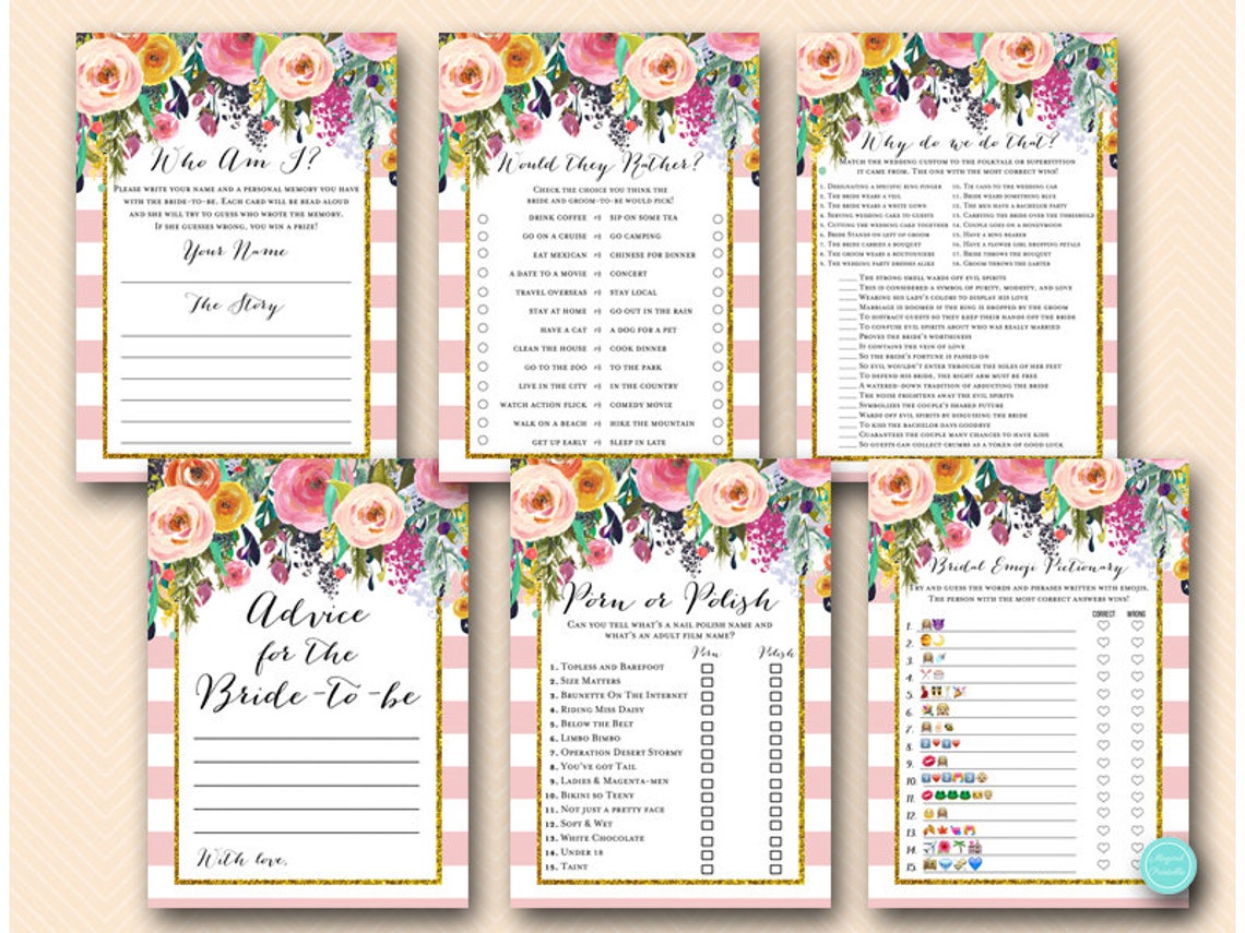 Pink Chic Bridal Shower Games Pink and Floral Bridal Shower | Etsy