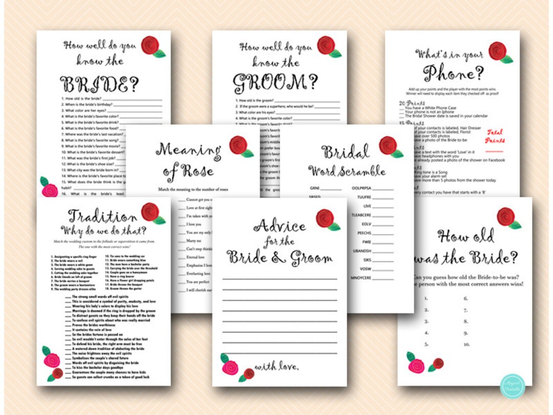 Rose Theme Bridal Shower Games and Activities, Flower Theme, Unique ...
