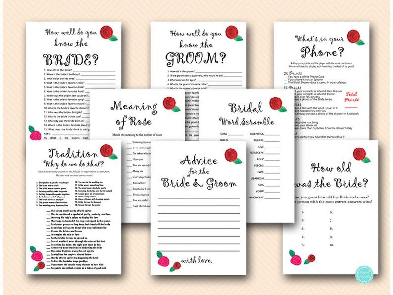 Rose Theme Bridal Shower Games and Activities, Flower Theme, Unique ...