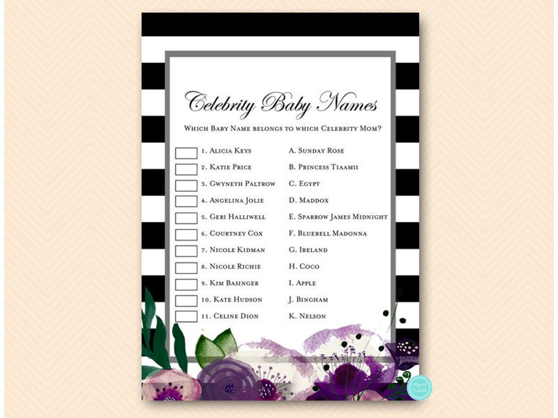 Purple Floral Baby Shower Games Package, Gender Neutral, Baby ...