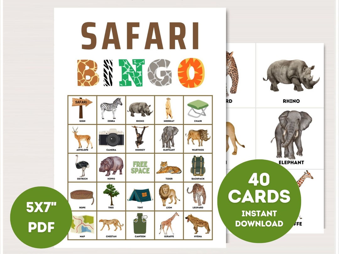 Safari Bingo Cards, Printable Safari Bingo, Download Safari Bingo ...