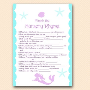 Finish the Nursery Rhyme Game, Nursery Rhyme Quiz, Mermaid Baby Shower ...