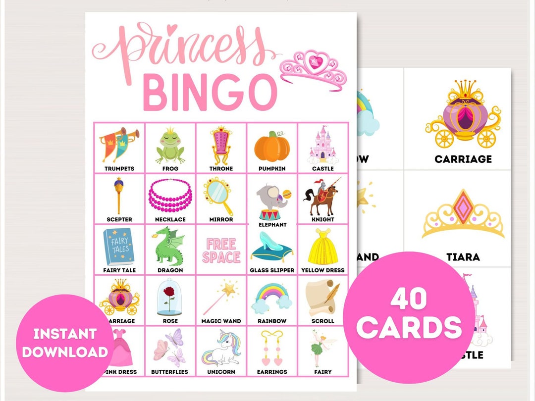 Princess Bingo Cards, Printable Princess Bingo, Download Princess Bingo ...